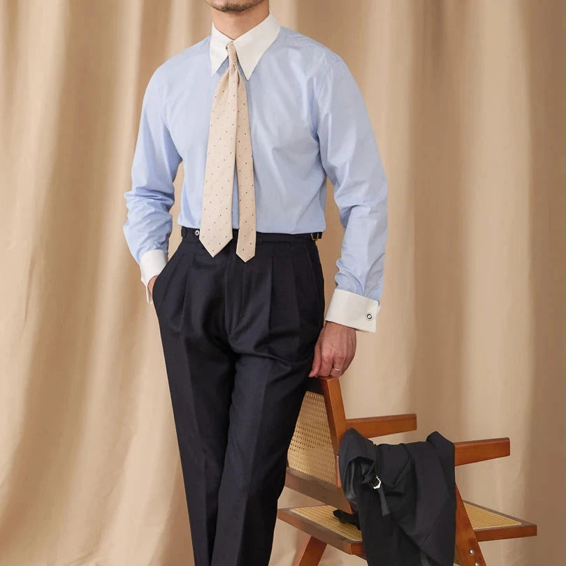 Men's blue shirt with white collar – Style Old Money
